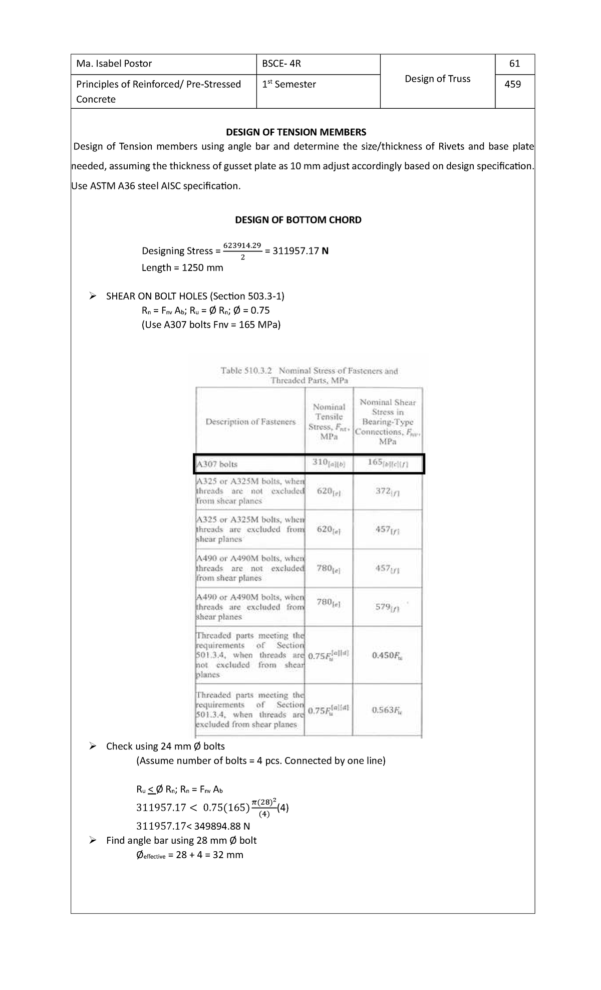 Design of Truss 459 - Principles of Concrete 1st Sem Notes - Studocu