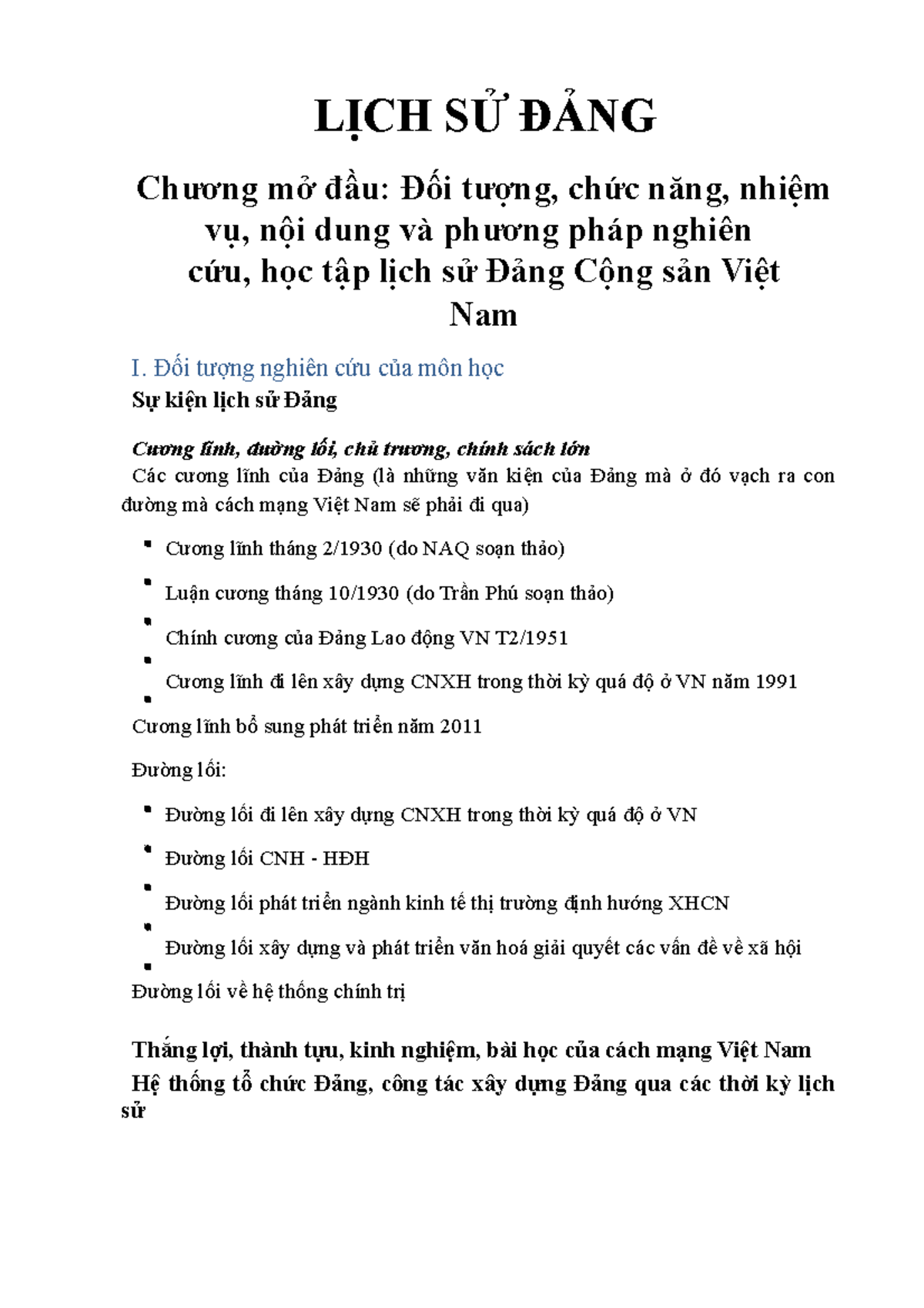 ghi chép lịch sử đảng - Lịch sử Đảng Cộng sản Việt Nam - Studocu
