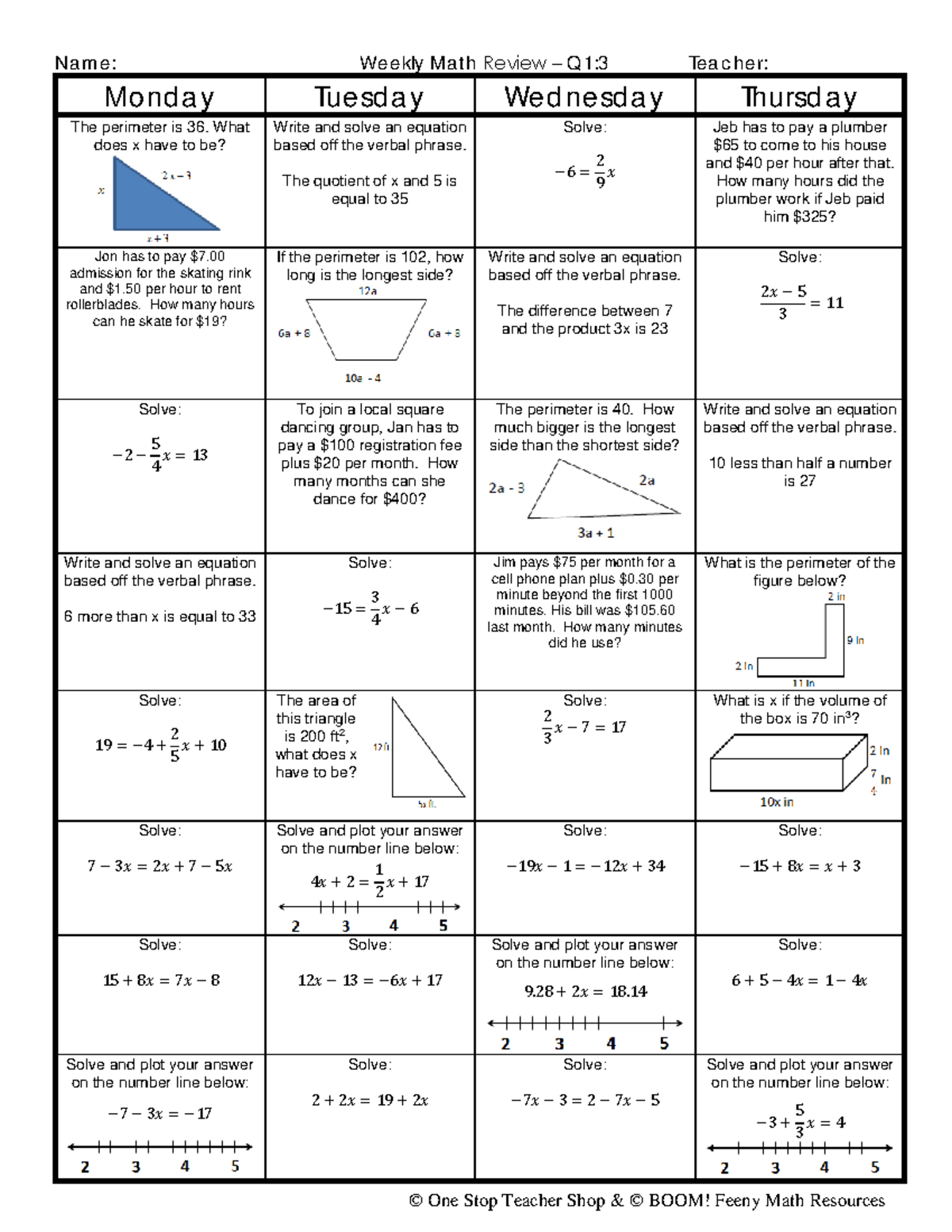 Math Review Q1: Equations with Variables on Both Sides - Studocu
