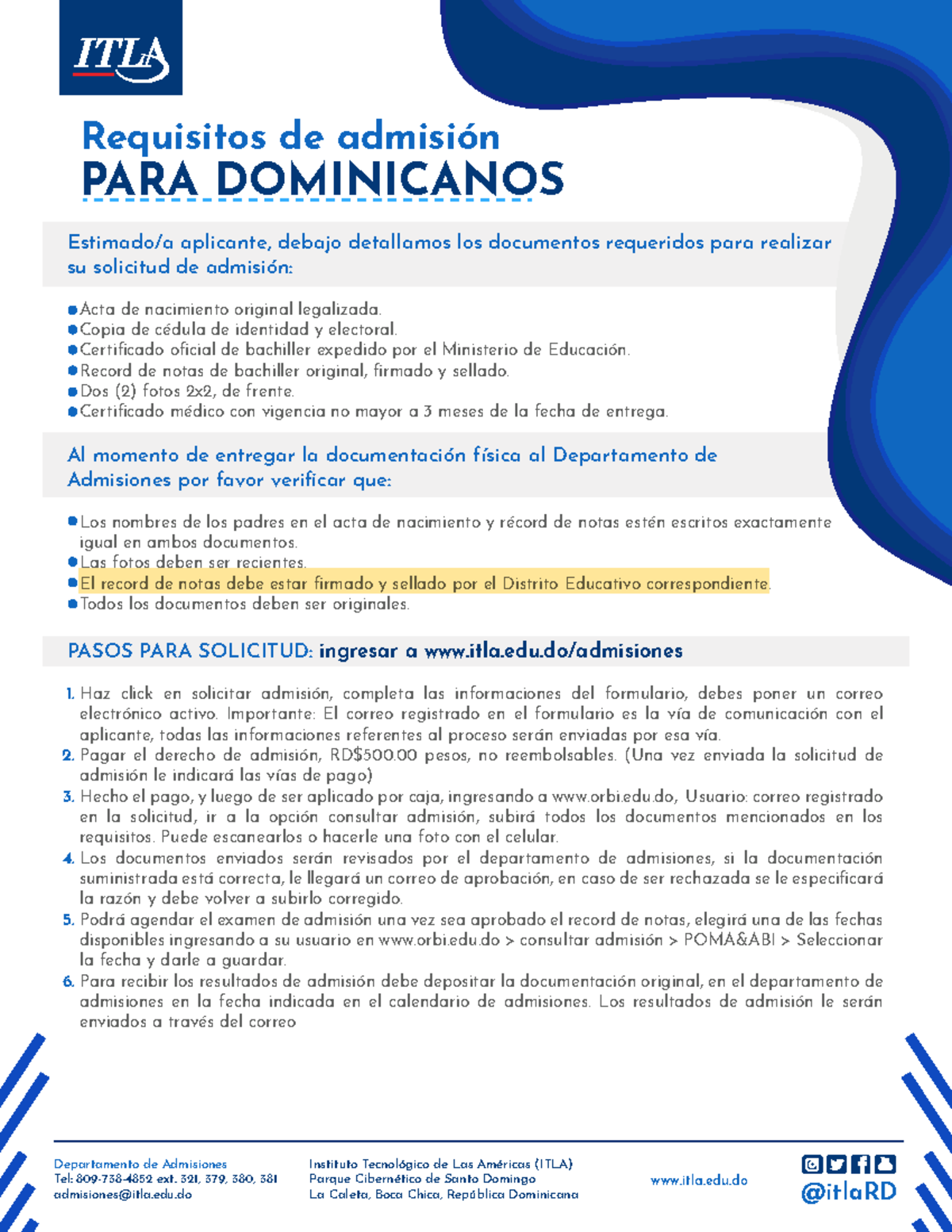 Requisitos de Admisión ITLA para Estudiantes Dominican@s - Sep 2020 ...