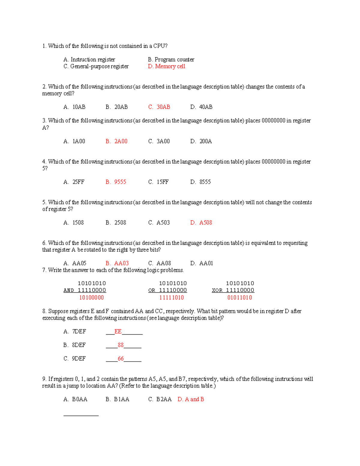 Baitap CCC: CPU Instructions and Logic Problems Review - Studocu