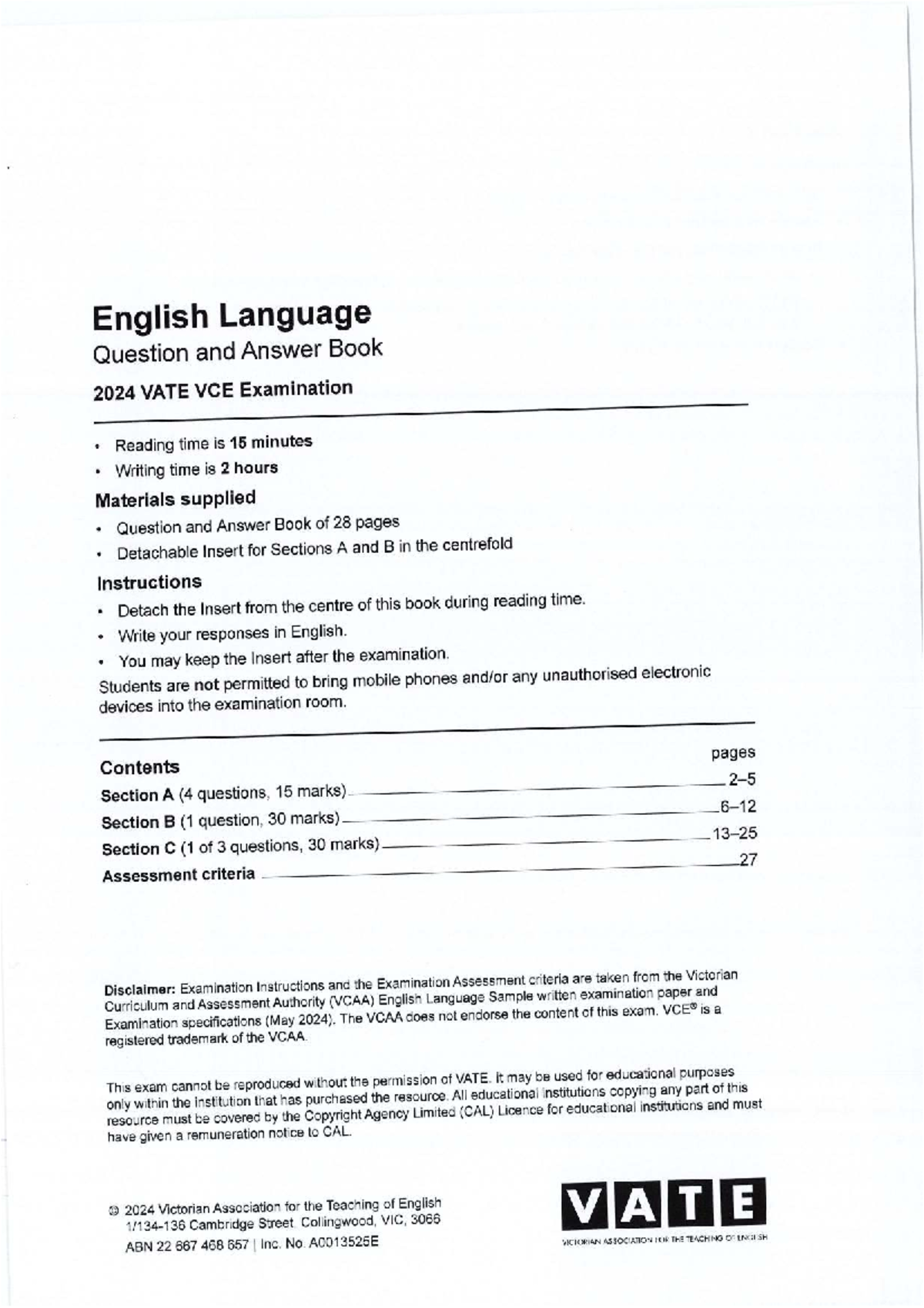 VCE English Language 2024 Practice Exam - Question & Answer Guide - Studocu