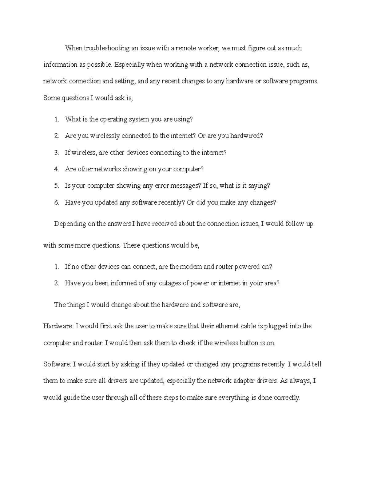 Module 5 Short Paper: Troubleshooting Network Connection Issues - Studocu