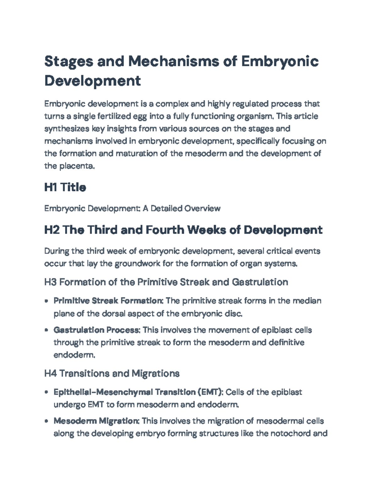 Embryonic Development Mechanisms: Stages of Mesoderm and Placenta ...