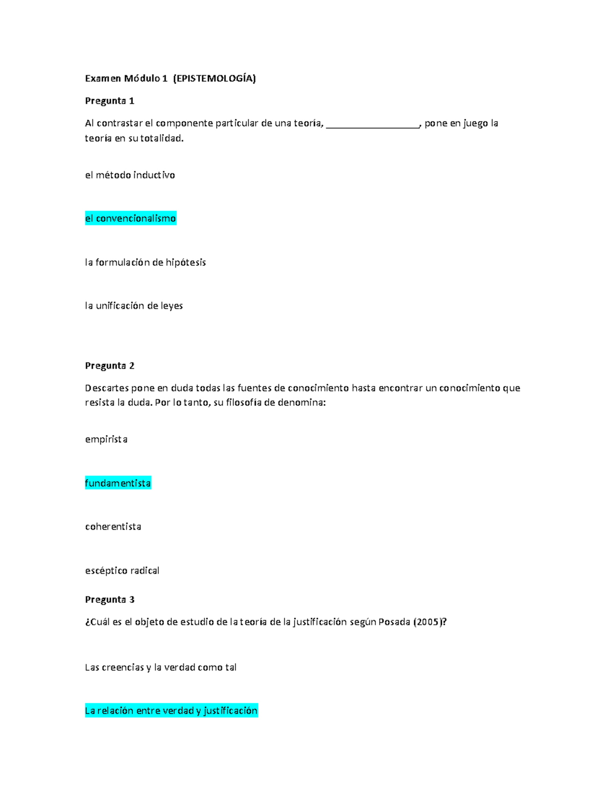 Examen Módulo 1 (EPISTEMOLOGÍA): Preguntas y Respuestas Clave - Studocu
