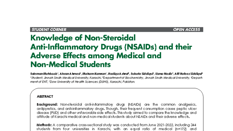 Knowledge of NSAIDs and Their Adverse Effects Among Medical Students ...