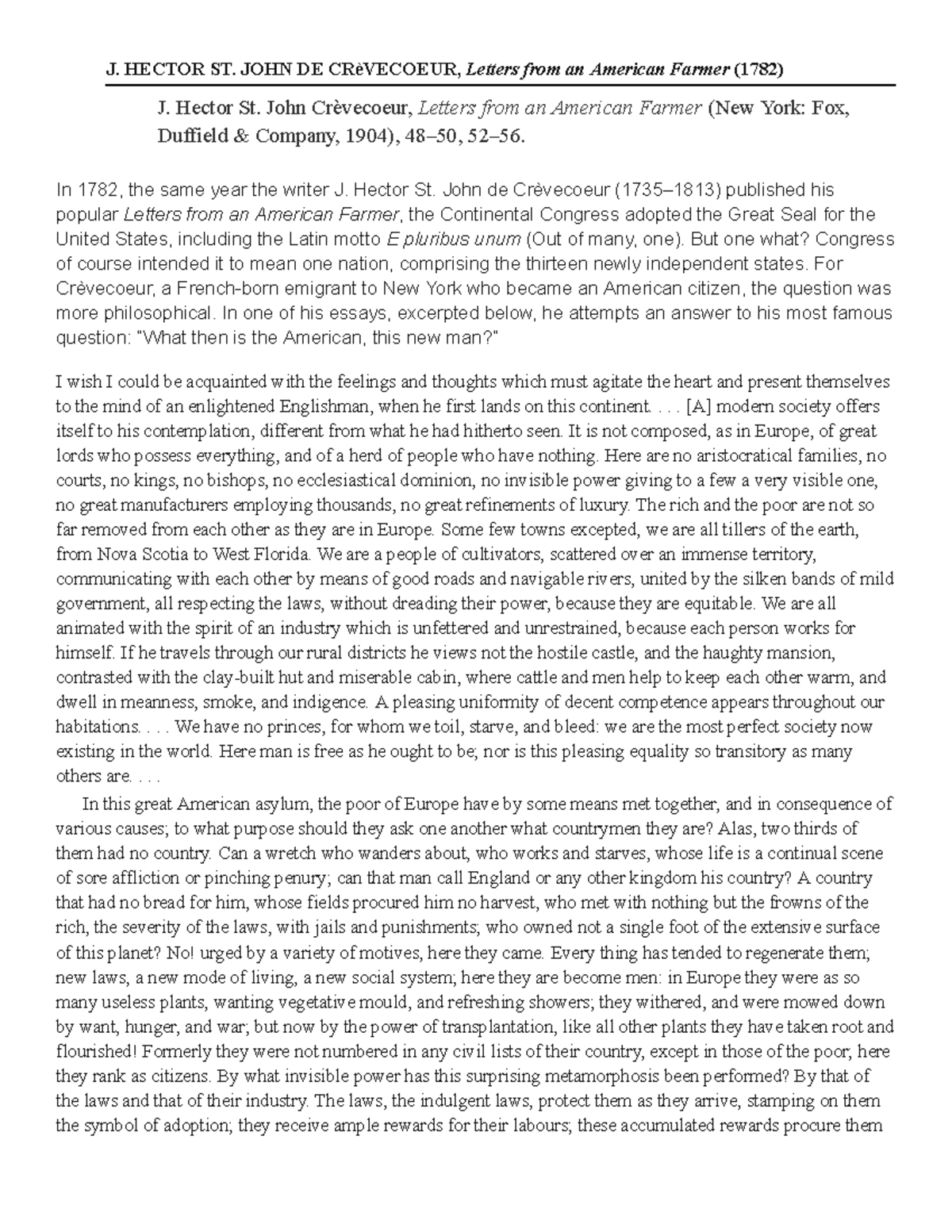 Letters from an American Farmer (1782) - J. Hector St. John - Studocu