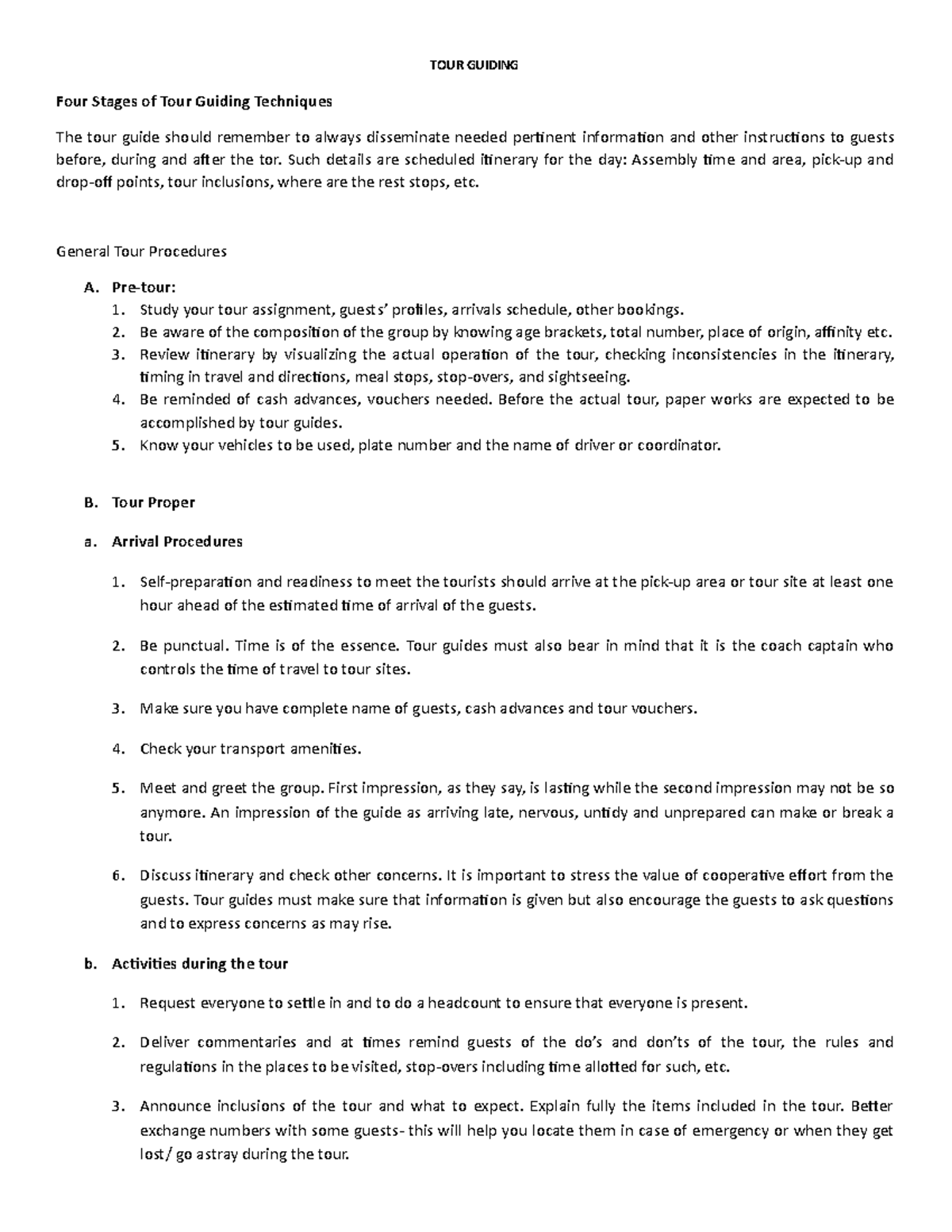 Four Stages of Tour Guiding Techniques - CDD - Studocu