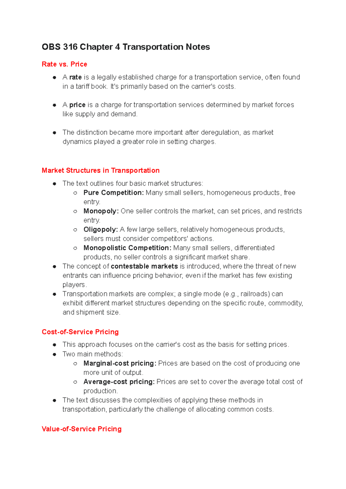 OBS 316 Chapter 4 Transportation Notes - OBS 316 Chapter 4 ...