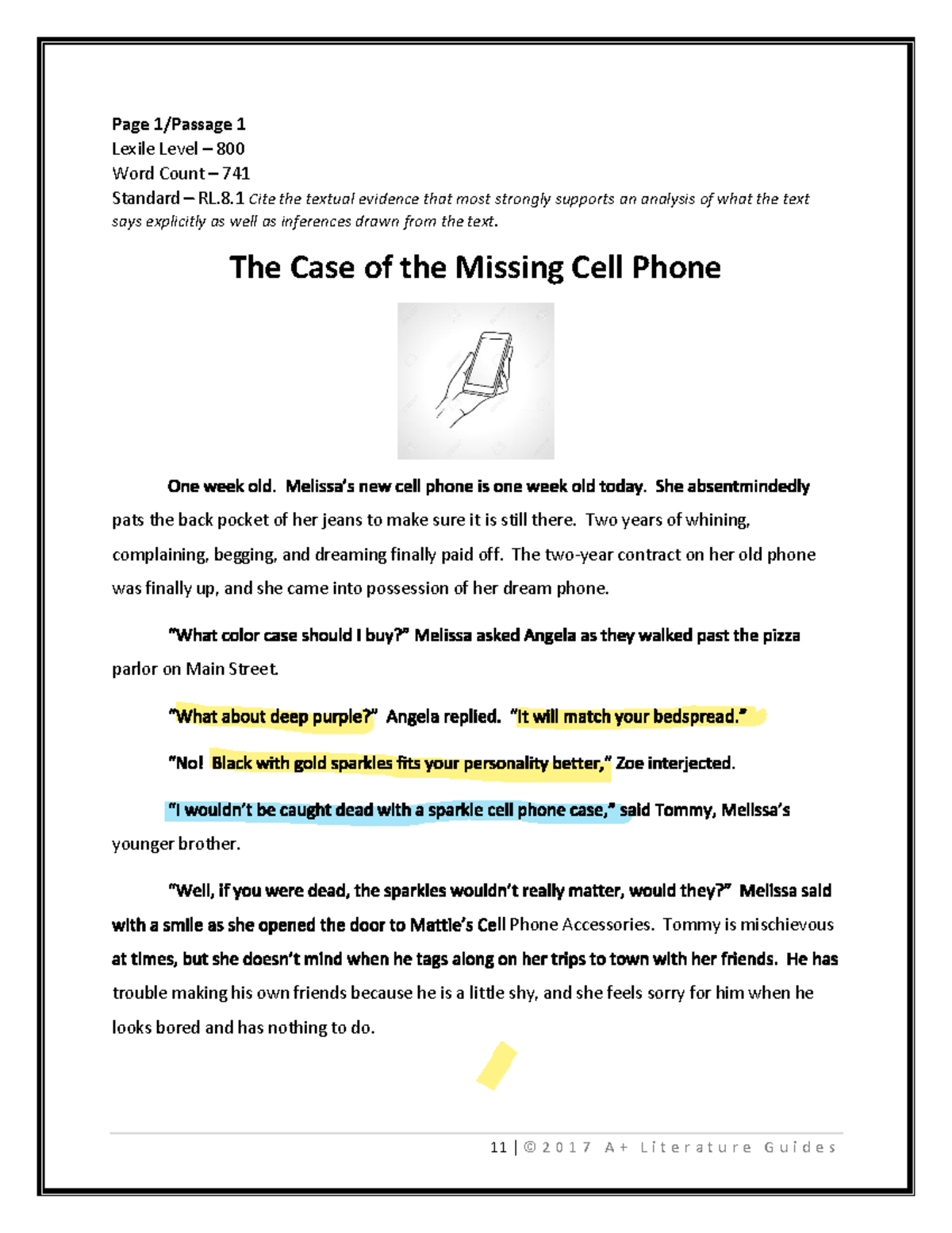 The Case Study of the Missing Cell Phone: An RL.8 Analysis Guide - Studocu