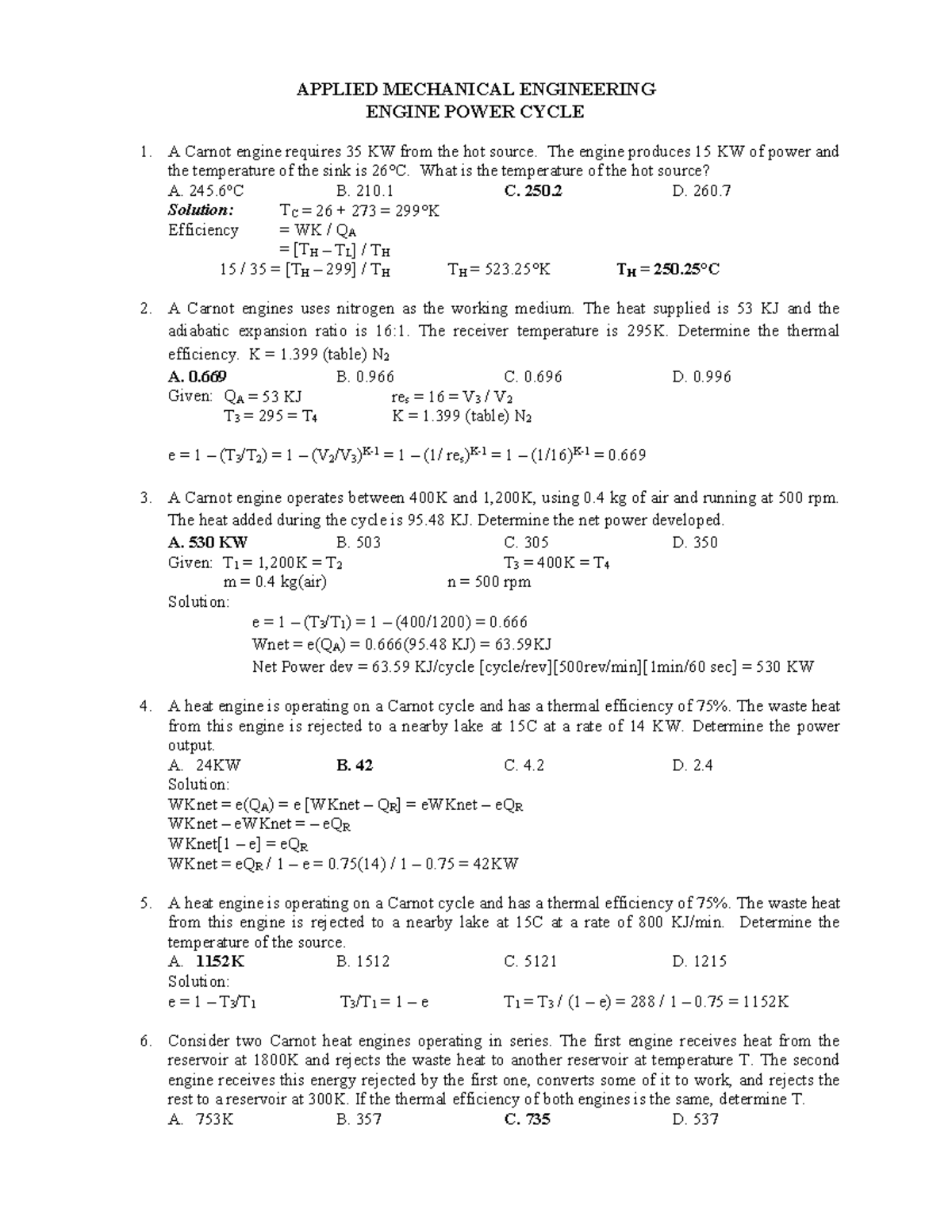Applied Mechanical Engineering - Practice Problems for Exam - Studocu