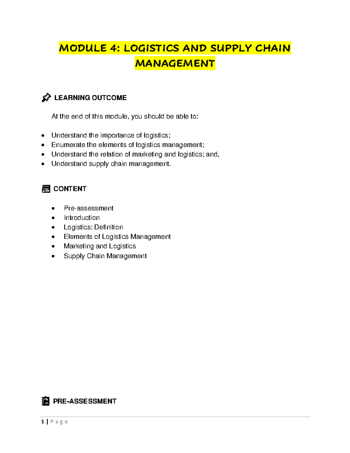 Module 4: Logistics & SCM - Understanding Elements & Strategies - Studocu