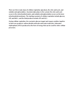 Cellular Respiration - Study Notes & Assignments - Studocu