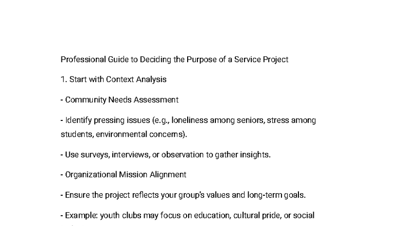 Service Project Purpose Guide: Community Needs & Stakeholder Benefits ...