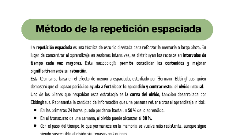 Método de Repetición Espaciada para Mejorar la Memoria - Studocu