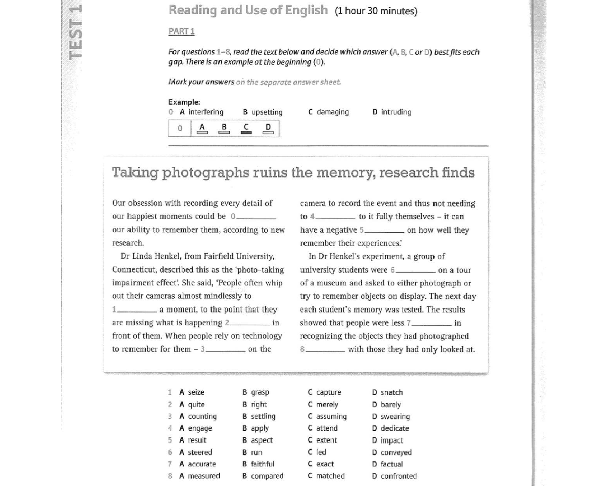 C1 Advanced CAE Cambridge English Advanced: Reading & Use of English ...