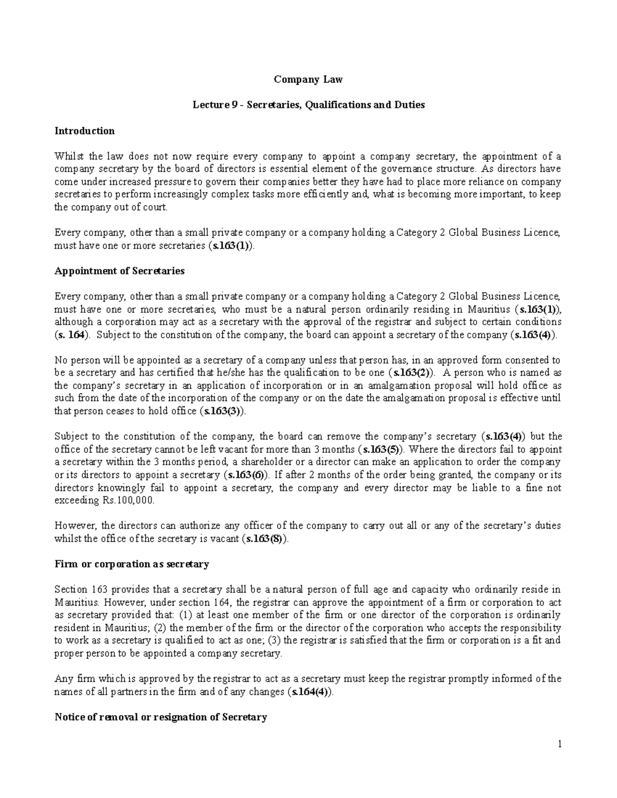 Company Law - 9 - Duties and Qualifications of Company Secretaries ...