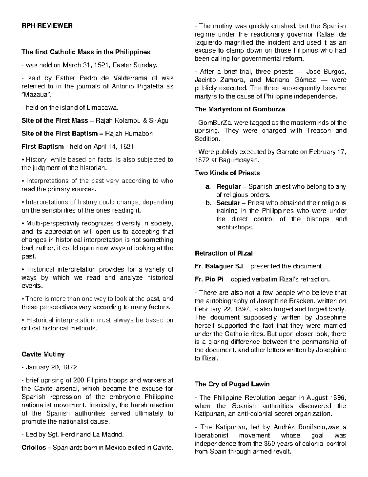 RPH Reviewer: Key Events and Historical Interpretations in Philippine ...