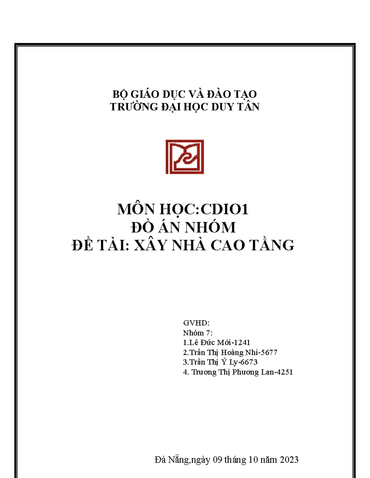 Doannhom CDIO1 NHOM7 - BỘ GIÁO DỤC VÀ ĐÀO TẠO TRƯỜNG ĐẠI HỌC DUY TÂN ...