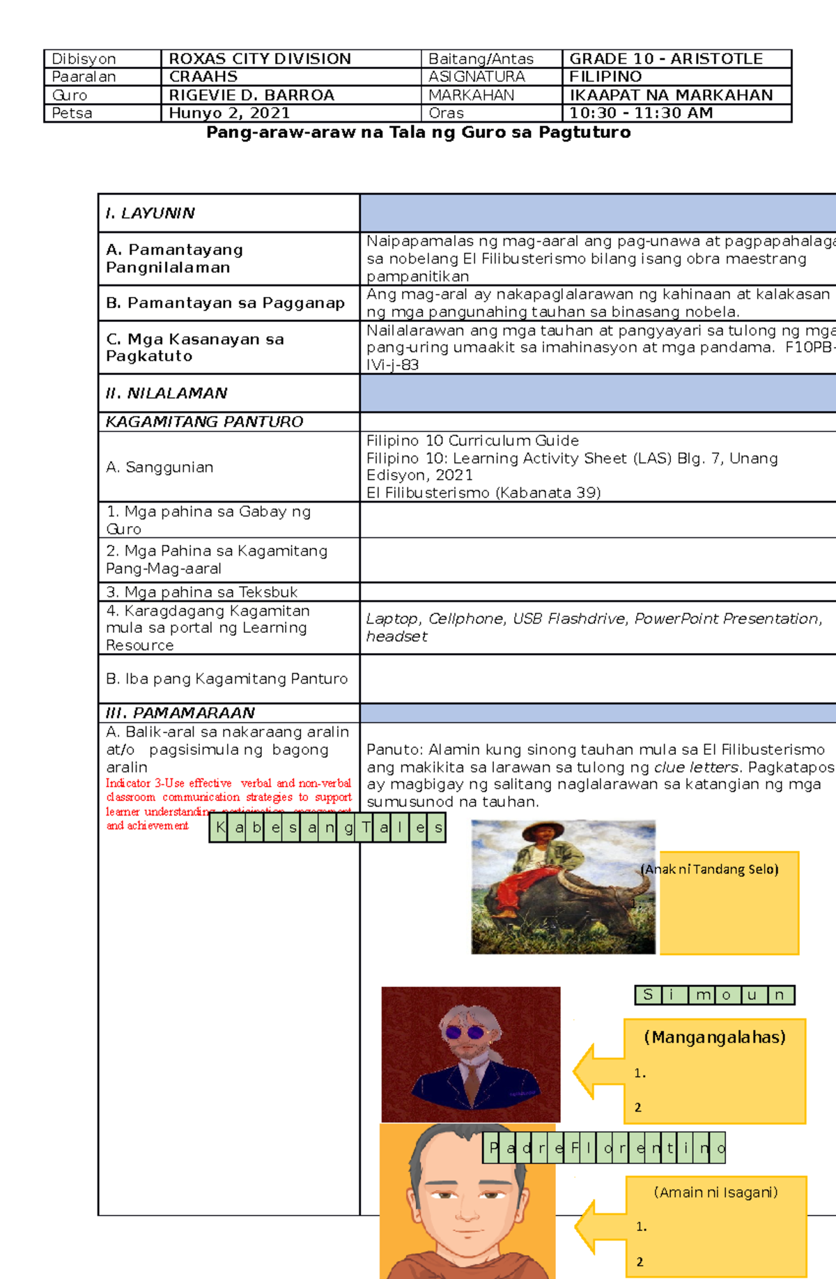 Barroa COT2 - Lesson Plan on Understanding 'El Filibusterismo' - Studocu