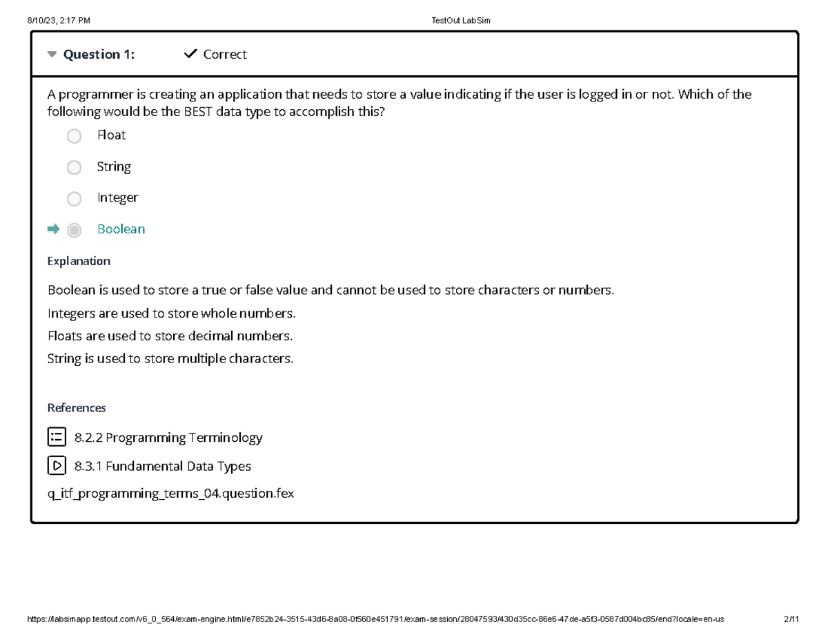 827 Testout QUIZ - Programming Language Concepts and Data Types - Studocu