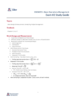 OSCM373 – Basic Operations Management Exam #2 Formula Sheet - 95 1. 95 2. 98 2. 99 2. 2 ...