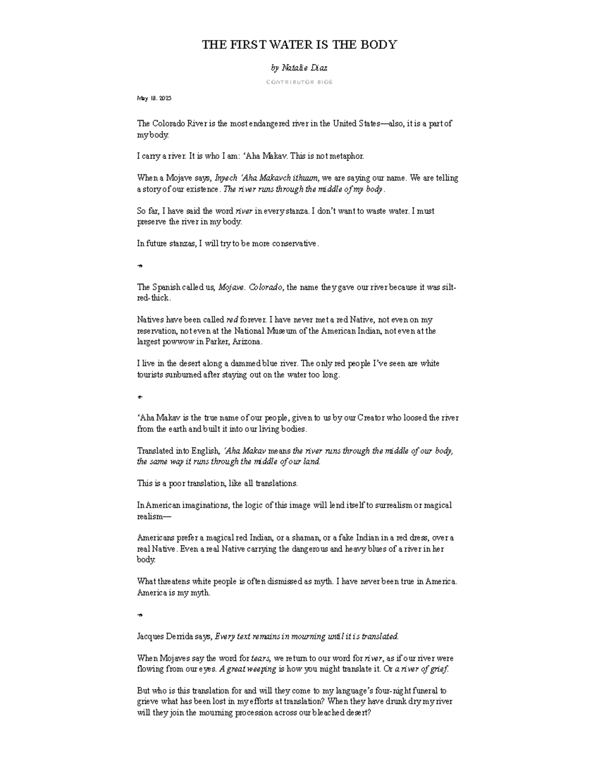 Natalie Diaz: "The First Water Is the Body" - Poem Analysis ...