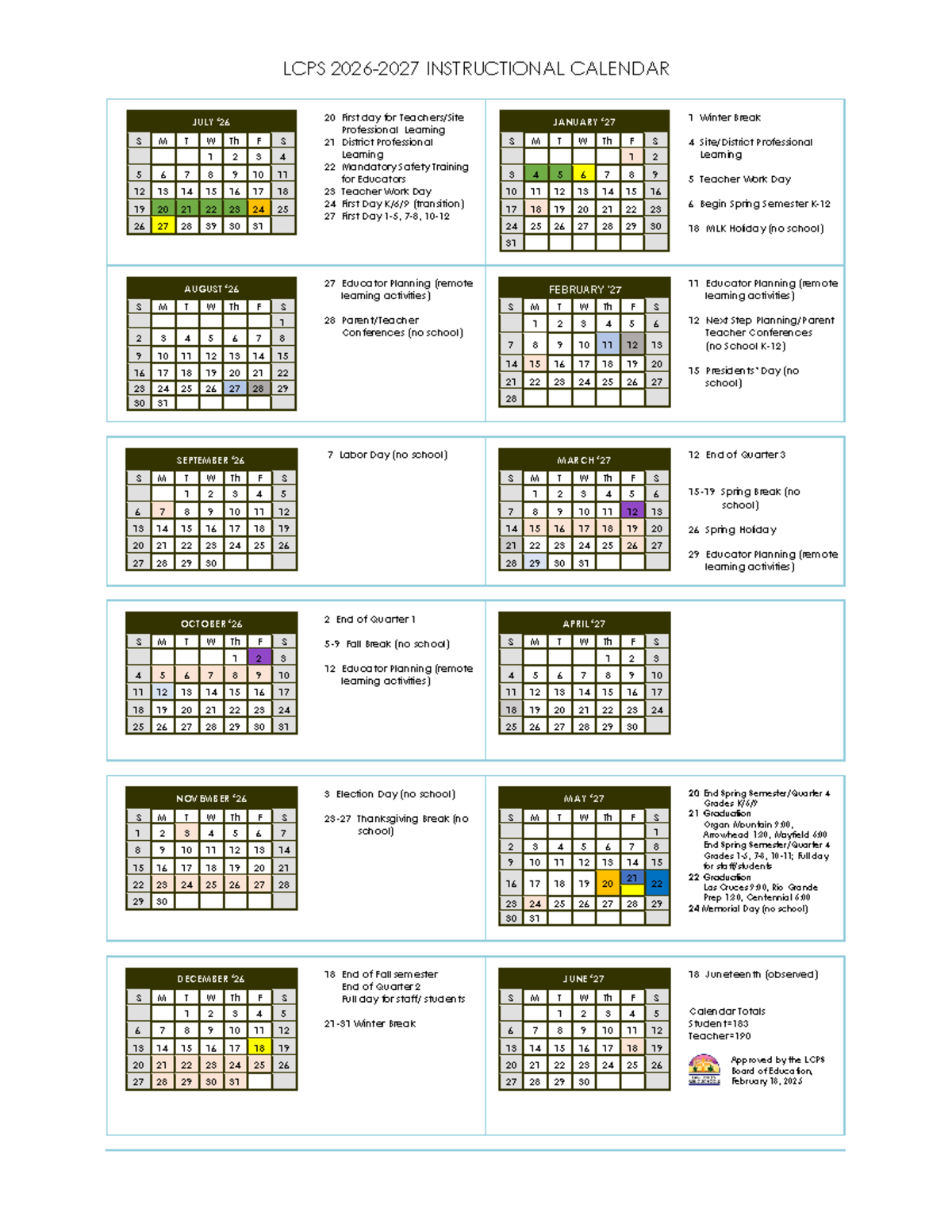 LCPS Instructional Calendar 2025-2026: Key Dates & Events - Studocu