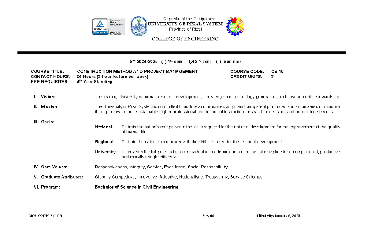 CE 15 Construction Methods & Project Management Course Overview and ...
