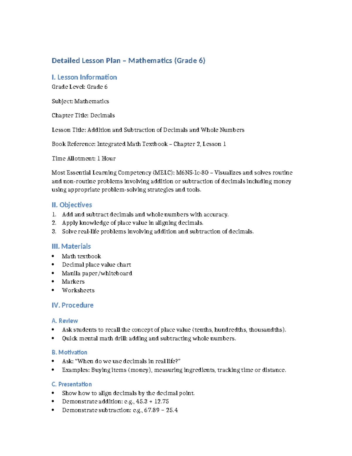 Grade 6 English Lesson Plan: Understanding Pronouns - Studocu