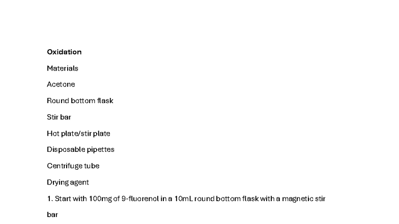 Oxidation Protocol: Acetone Reaction Steps and Checklist - Studocu