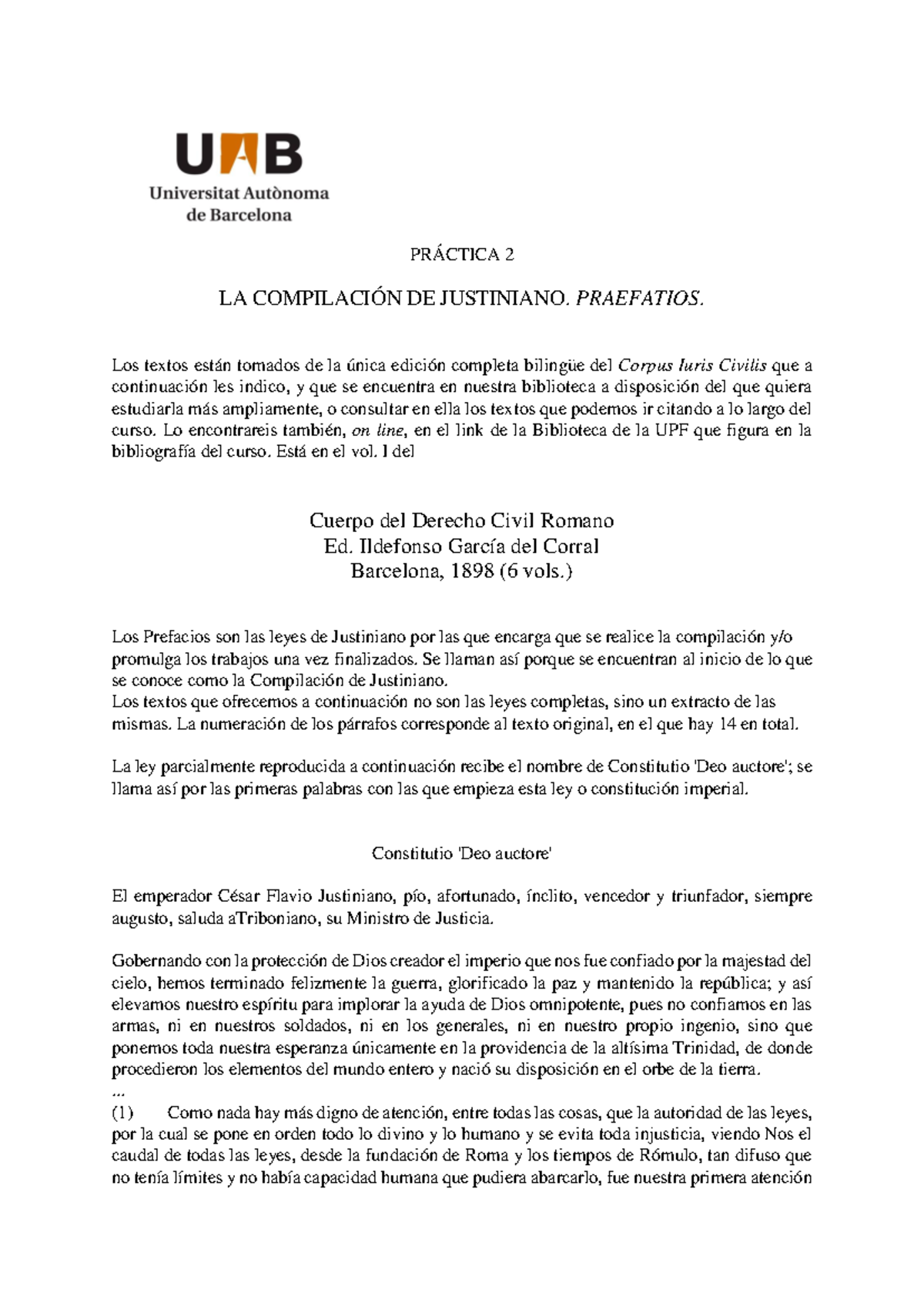 Práctica 2 UAB - Análisis de La Compilación de Justiniano - Studocu