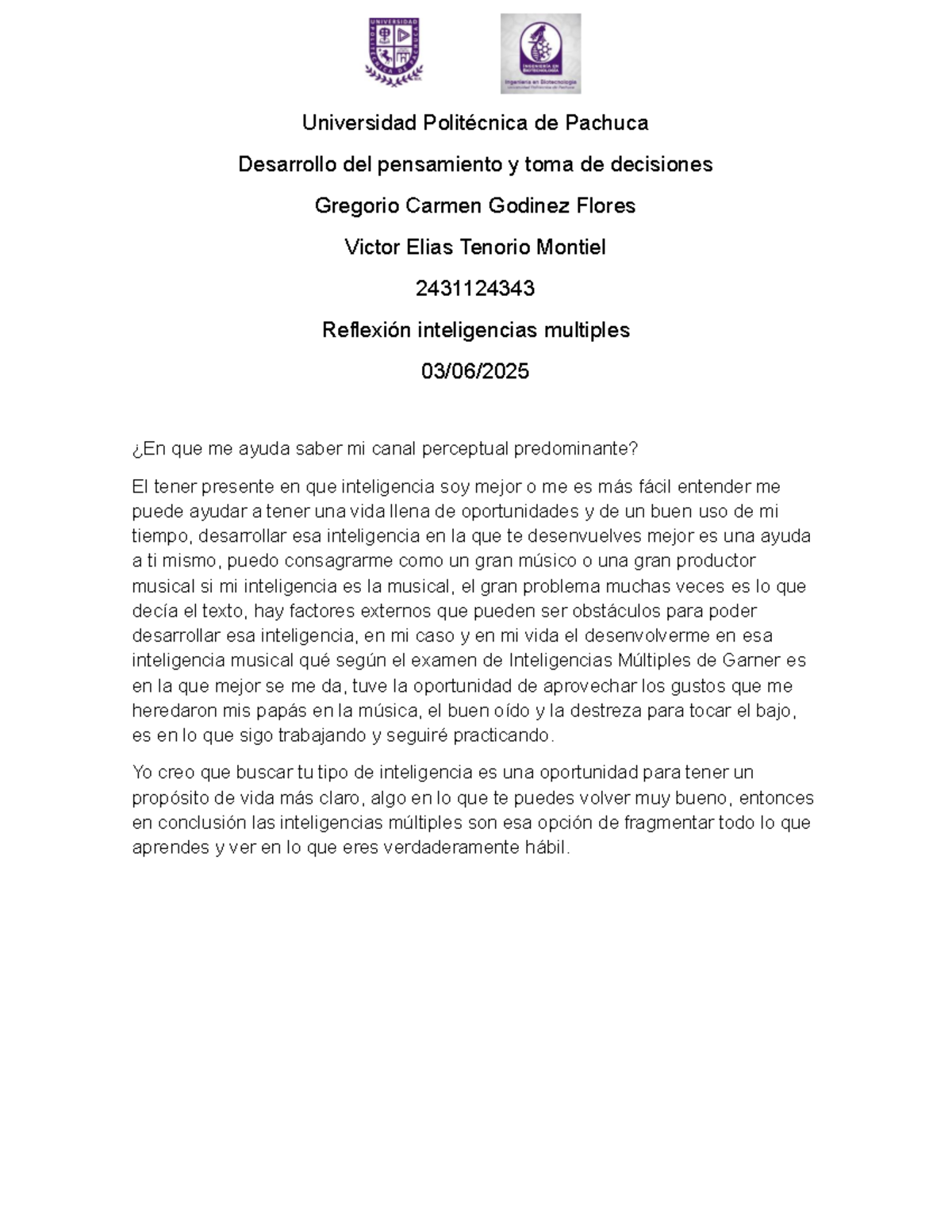 Reflexión sobre Inteligencias Múltiples en Desarrollo Personal ...