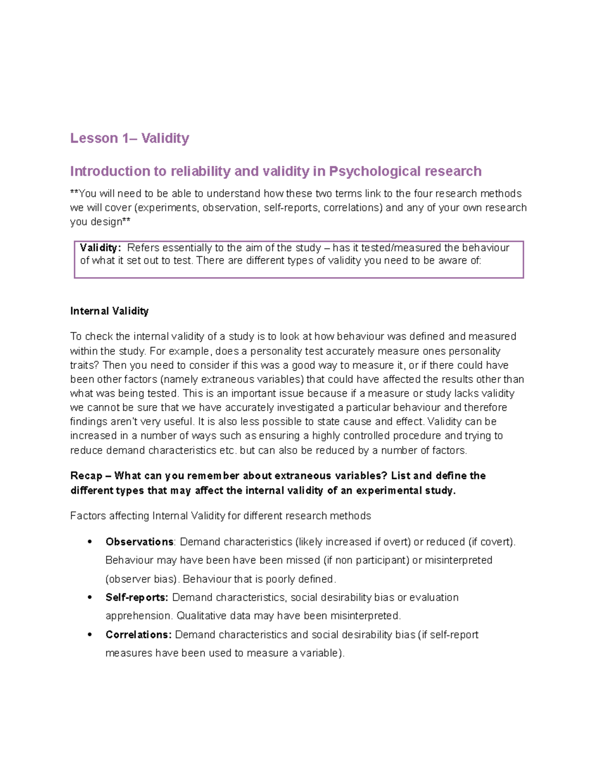 Research in A Level Psychology-Validity-reliability a Thorough ...