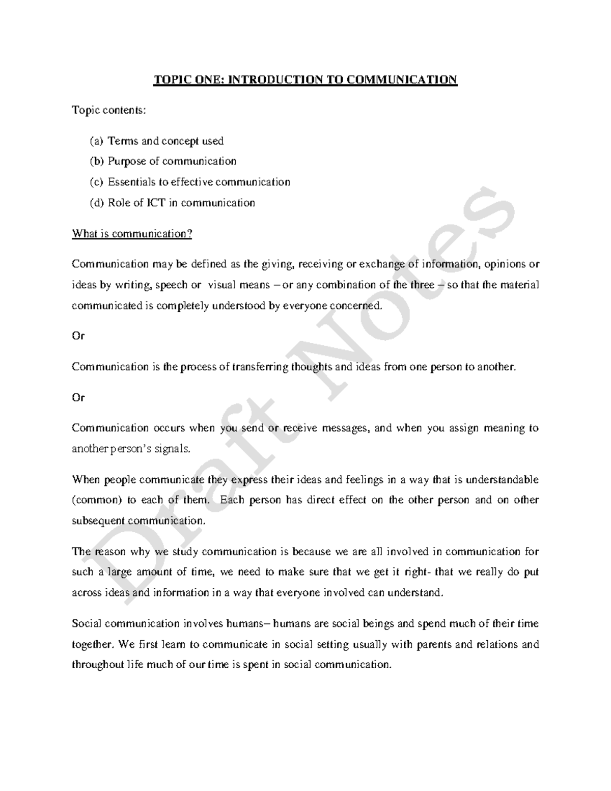Diploma Module ONE Communication Skills Notes - Information and ...