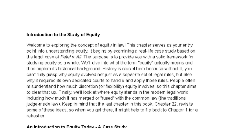 Introduction to Equity: Key Concepts and Case Studies (LAW 101) - Studocu