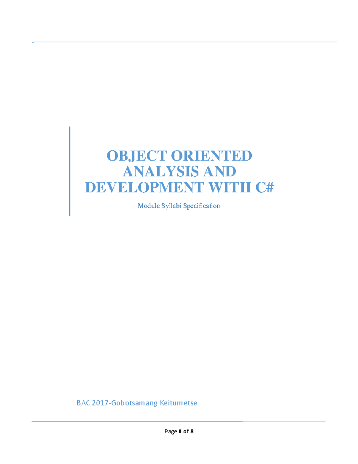 Module Descriptor for OOAD with C# (ABC202) - Studocu