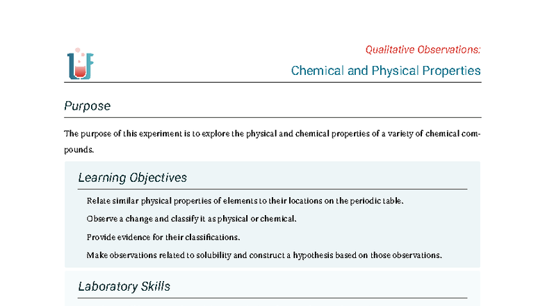 CPP Lab: Qualitative Observations of Chemical & Physical Properties ...