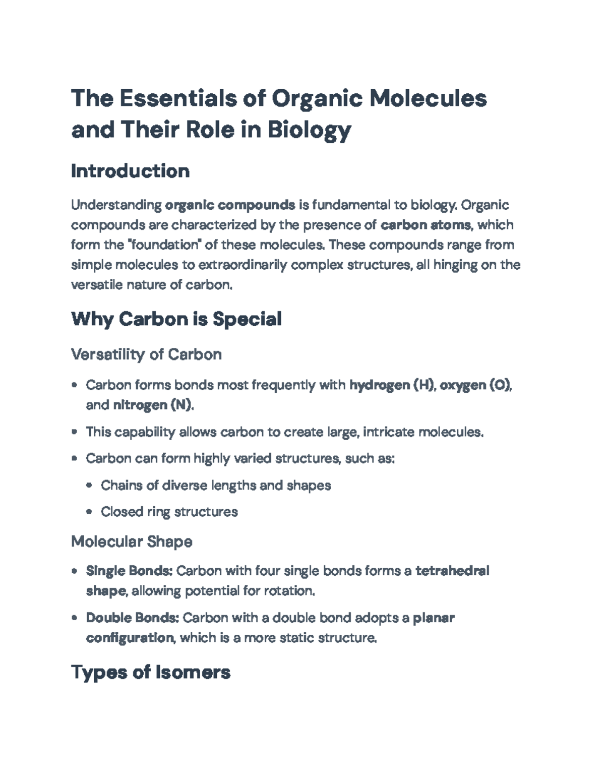 Essentials of Organic Molecules in Biology: Structures & Functions ...