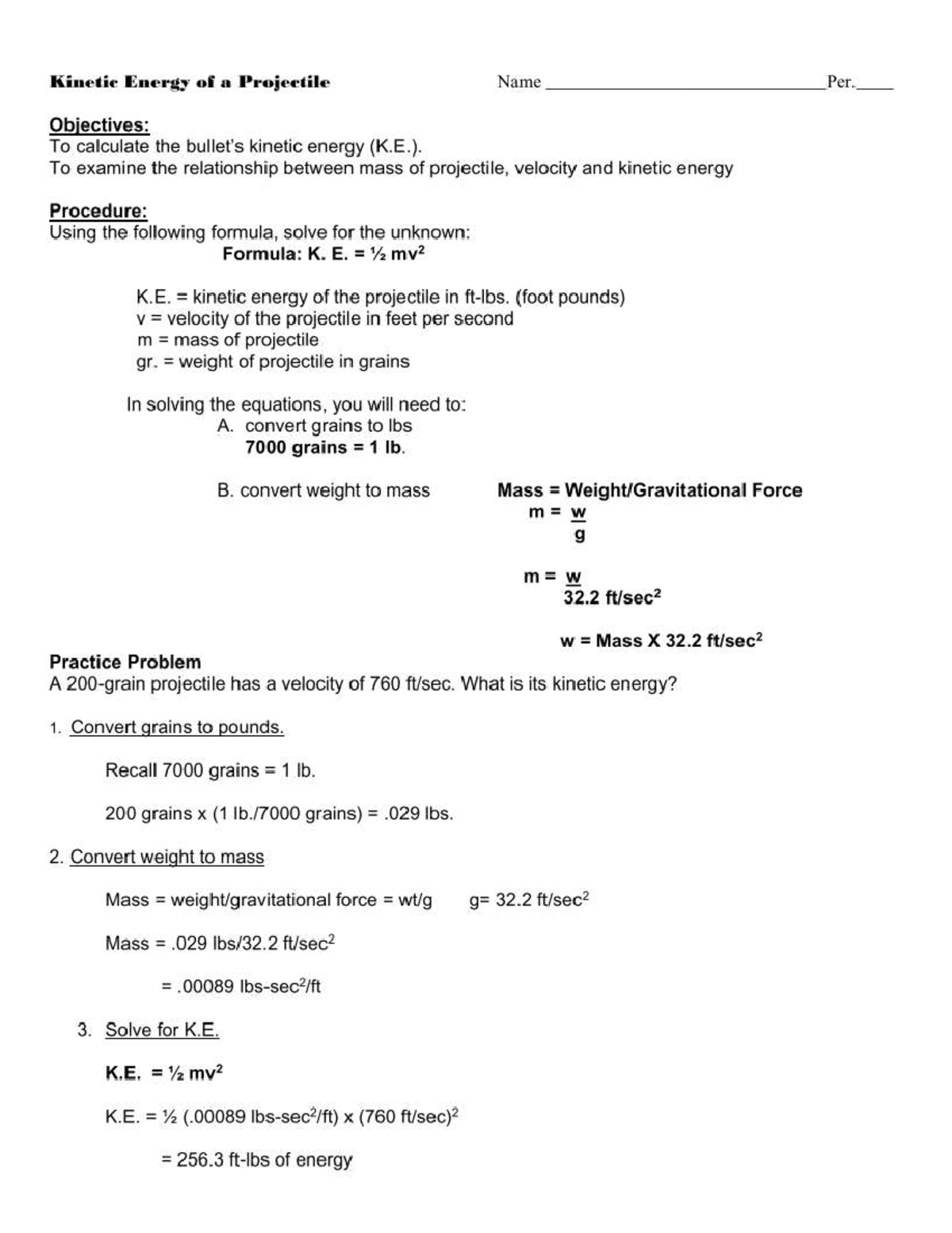 Kinetic Energy Problems.pdf Schoology - Kinetie Energy of a Projectile ...
