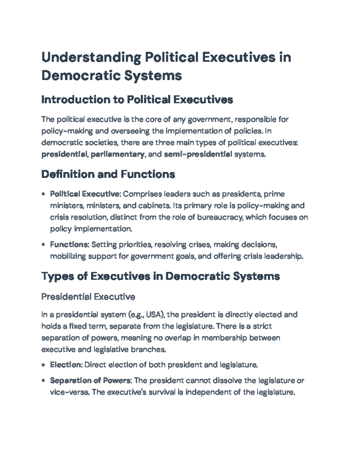 Understanding Political Executives in Democratic Systems - POLS 101 ...