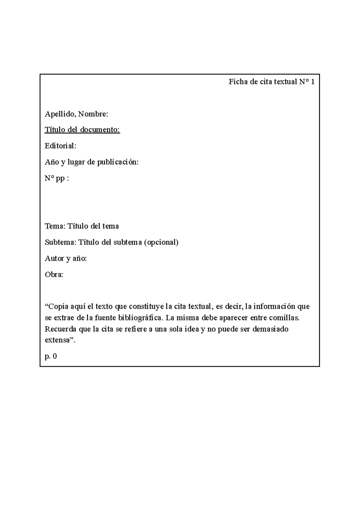 Formato Fichas - SASA - Ficha de cita textual N° 1 Apellido, Nombre ...