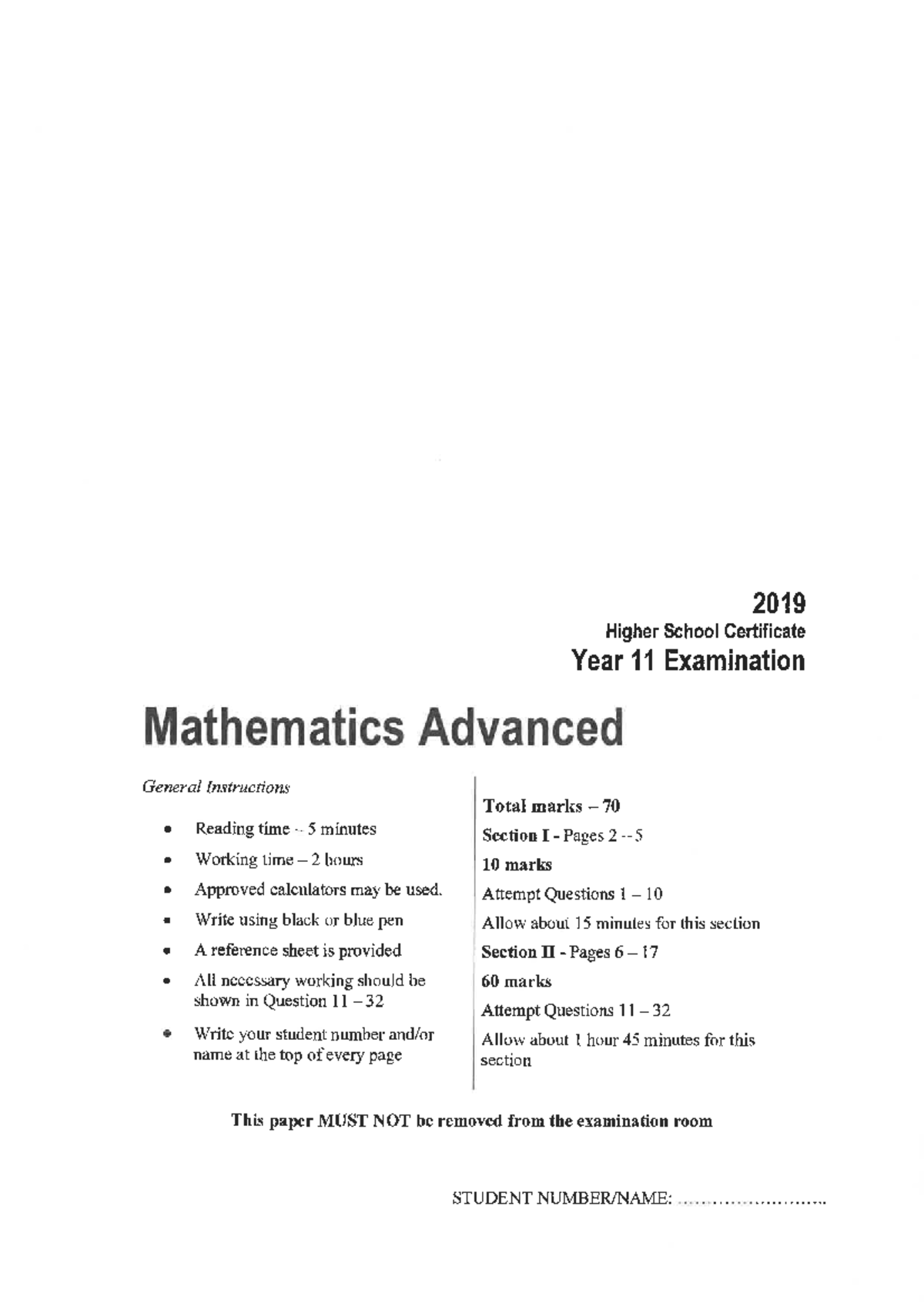 2019 Mathematics Advanced Prelim Exam - 2019 Higher School Certificate ...