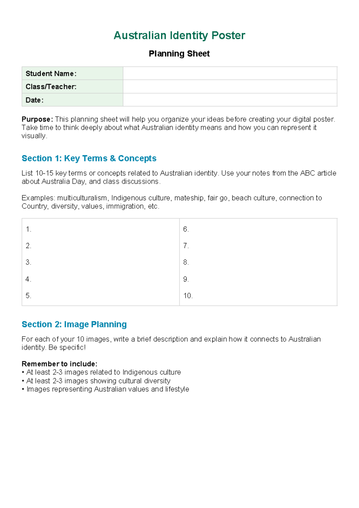 9EN 1.2 Australian Identity Digital Poster Planning Guide - Studocu