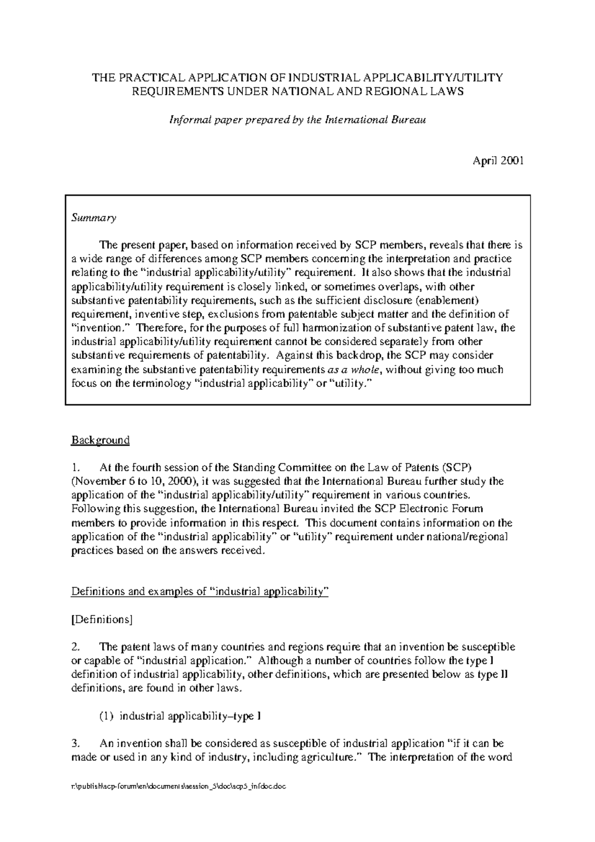 WIPO Study on Industrial Applicability & Utility Requirements - Studocu