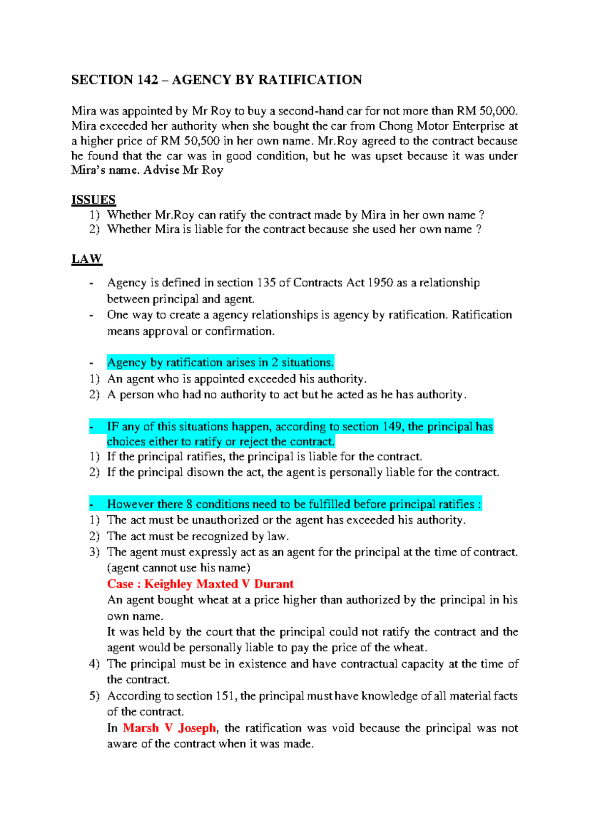 Creation of Agency: Ratification and Estoppel in Law - Studocu