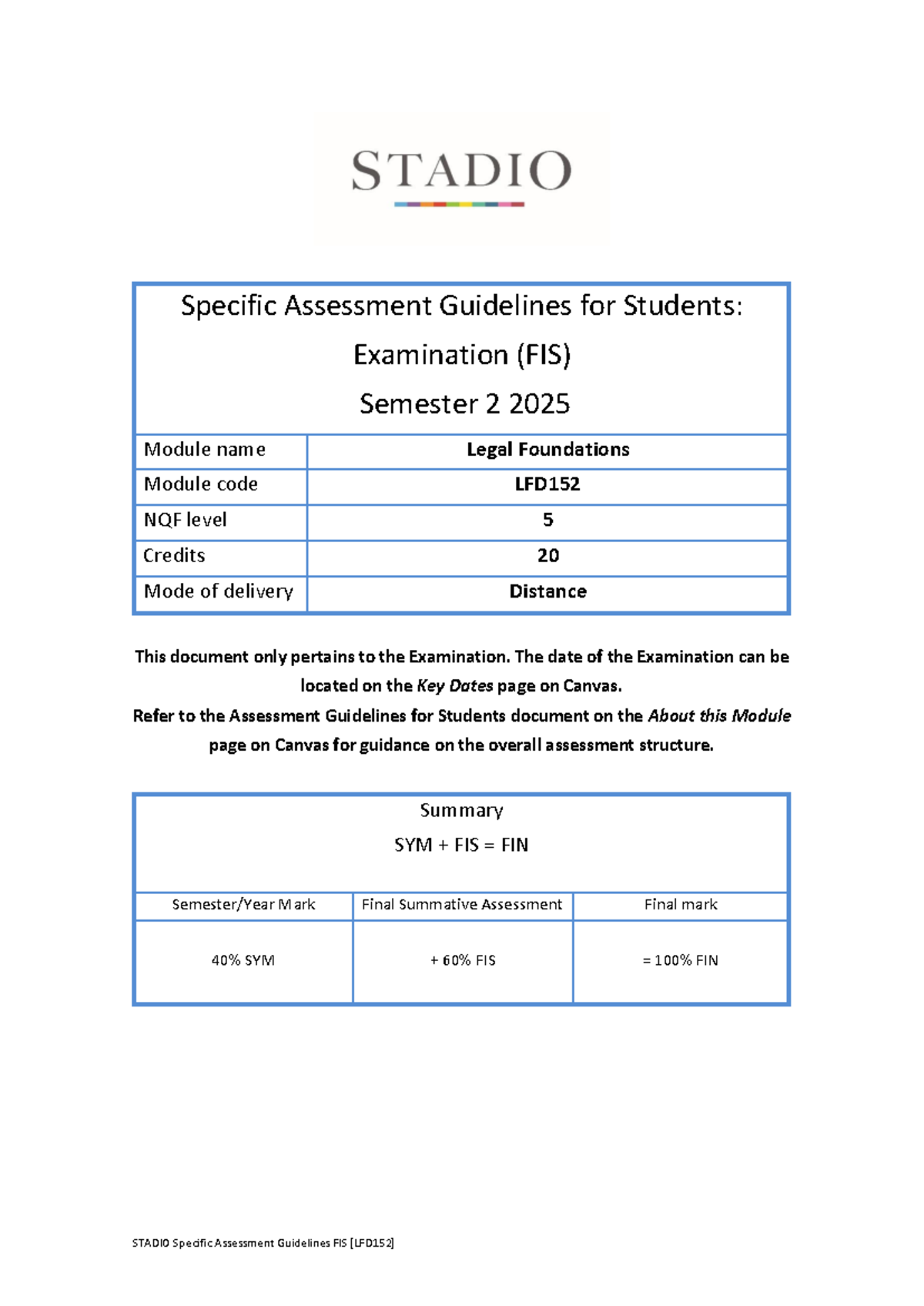 LFD152 2025 Exam Guidelines: Legal Foundations Assessment - Studocu