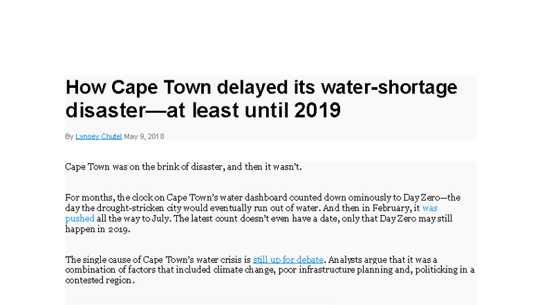 Cape Town Water Crisis Case Study: Delays and Challenges (cv0xz-k0 ...