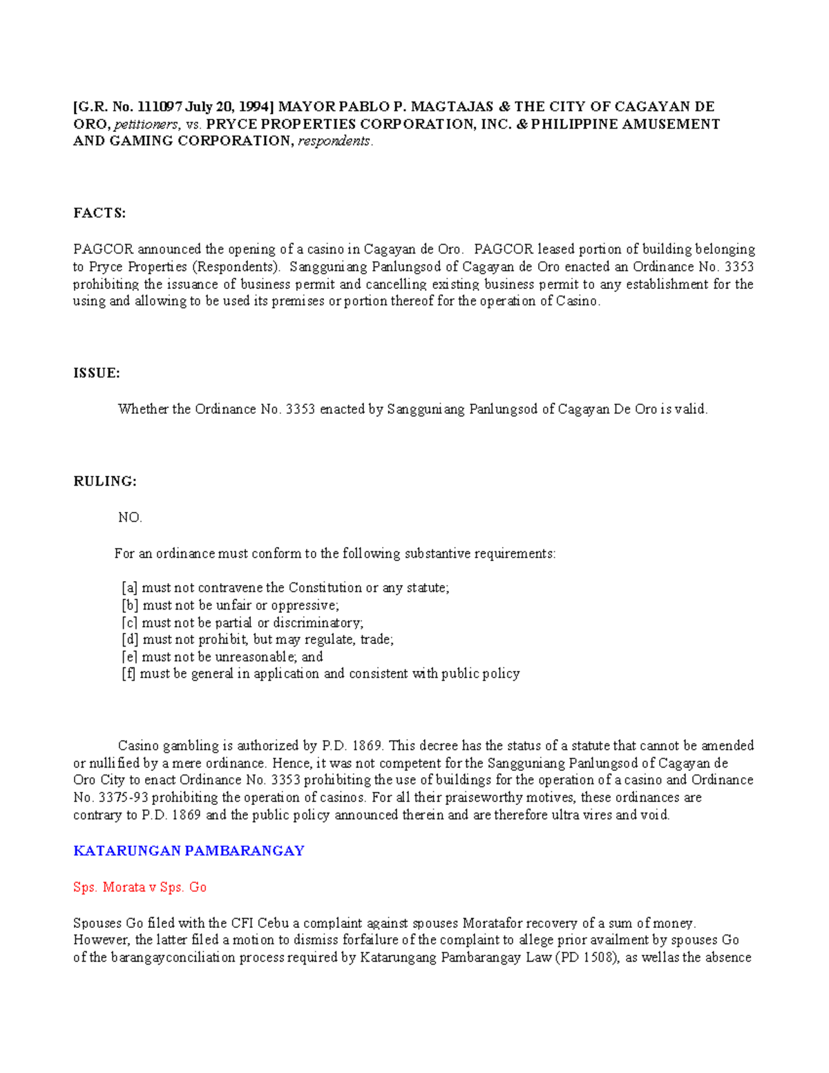 Magtajas v. Pryce Properties (G.R. No. 111097, July 20, 1994) Analysis ...
