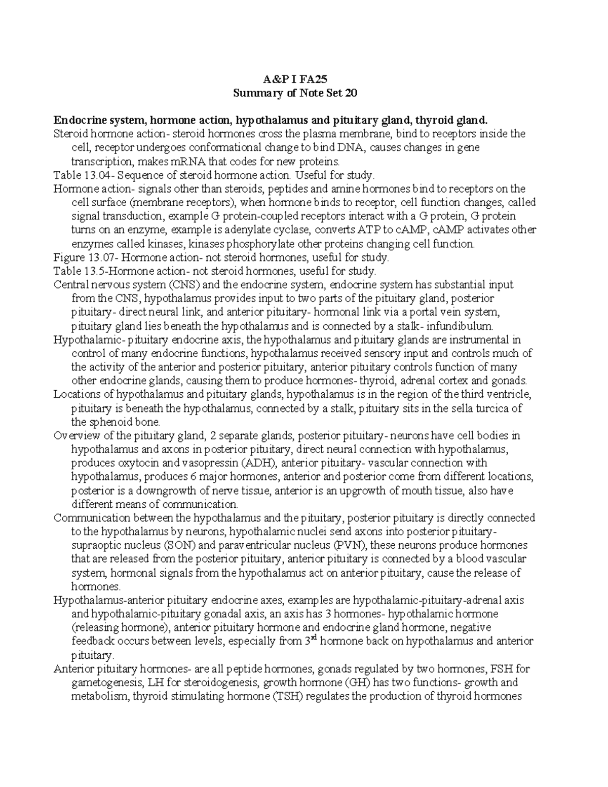 A&P I FA25: Summary of Note Set 20 - Endocrine System - Studocu